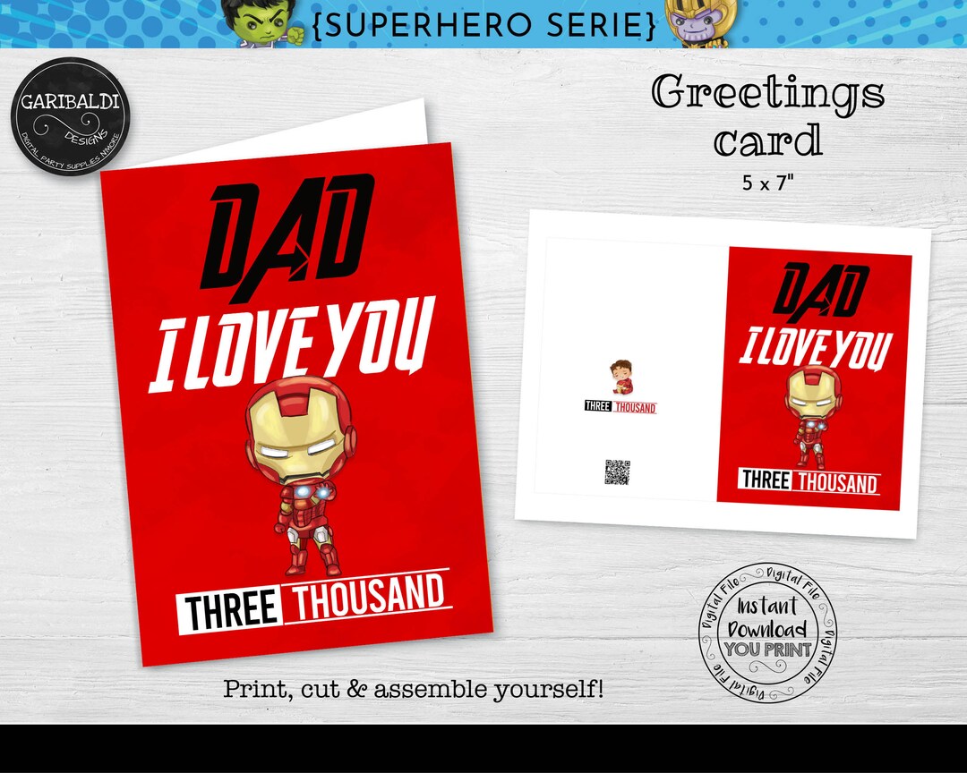 Instant Download Father's Day Card, Superhero Fathers Day Card, Super ...