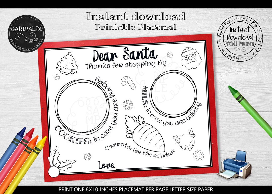 Dear Santa Placemat Printable Santa Placemat Cookies for Santa Placemat ...