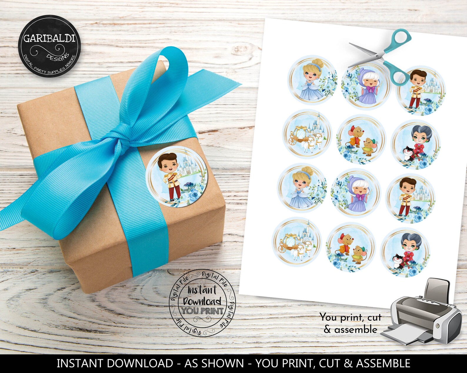 Printable Cinderella Cupcake Toppers Cinderella Labels - Etsy