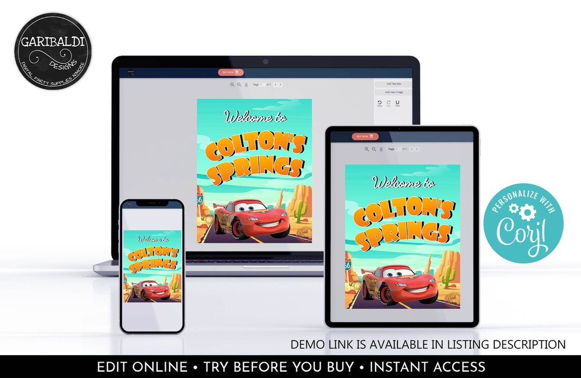 Editable Race Cars Welcome Sign Printable Radiator Springs Custom Board ...