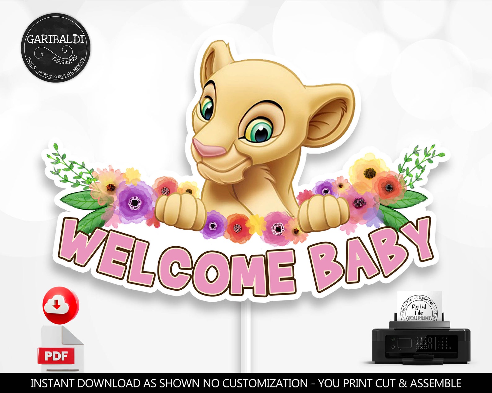 Printable Baby Shower Cake Topper, Nala Baby Shower Centerpiece, Nala ...