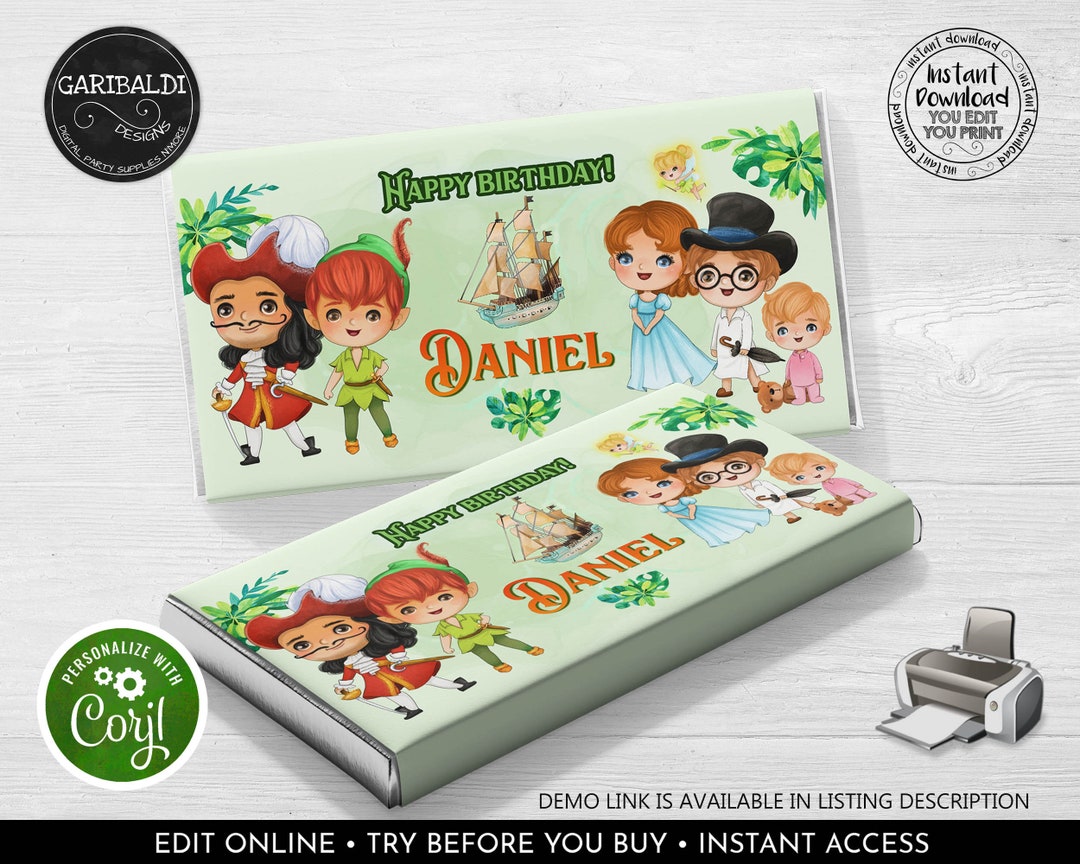 Editable Peter Pan Candy Bar Wrapper Neverland Chocolate Bar Label ...