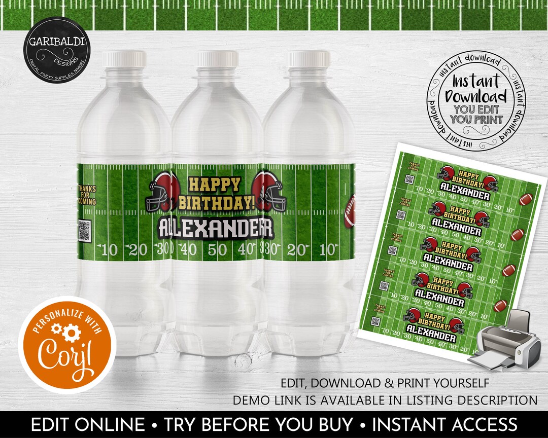 Editable Football Water Bottle Labels, Printable American Football ...