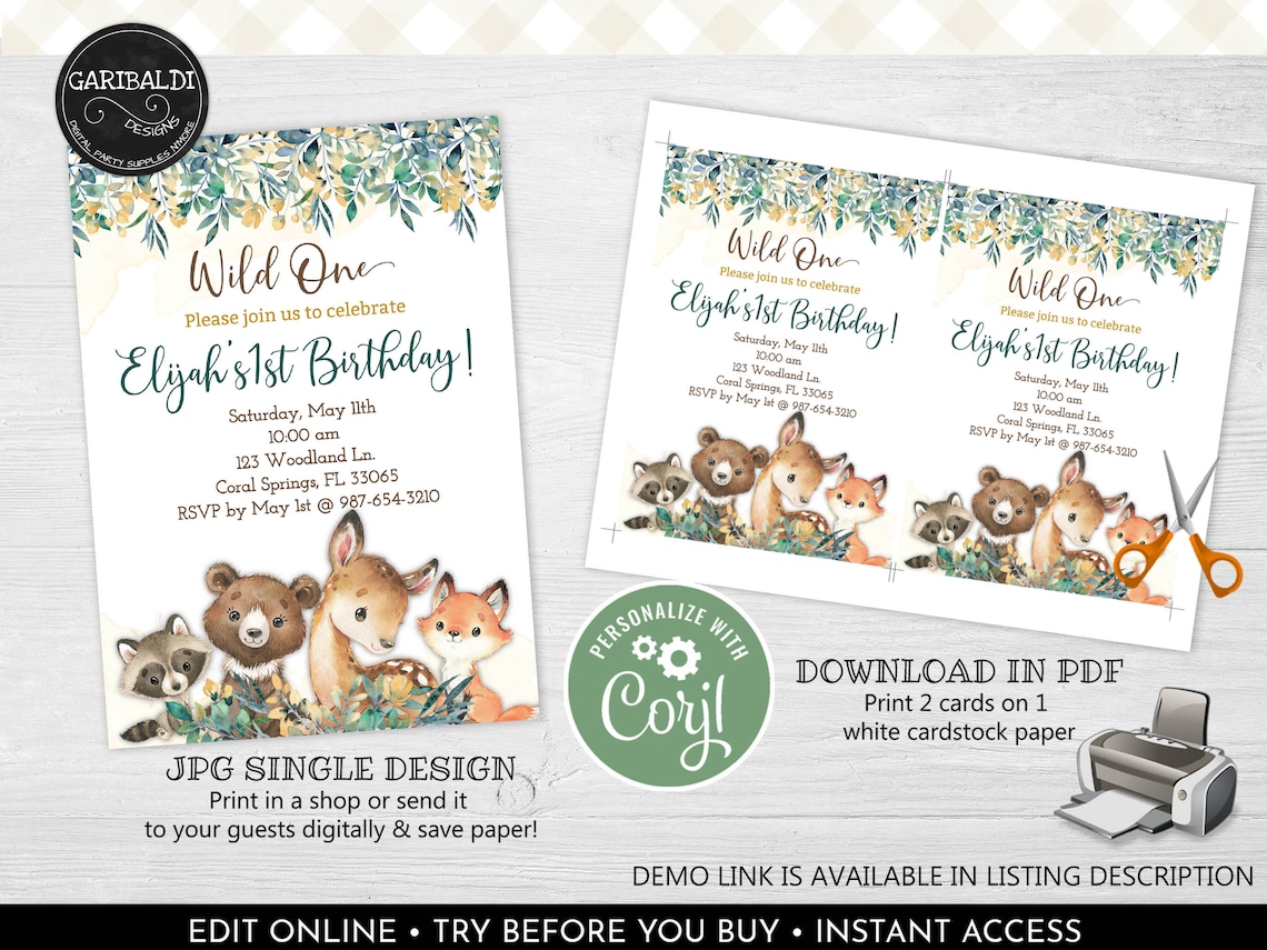 Editable Woodland Invitation Forest Animals Birhtday Party - Etsy