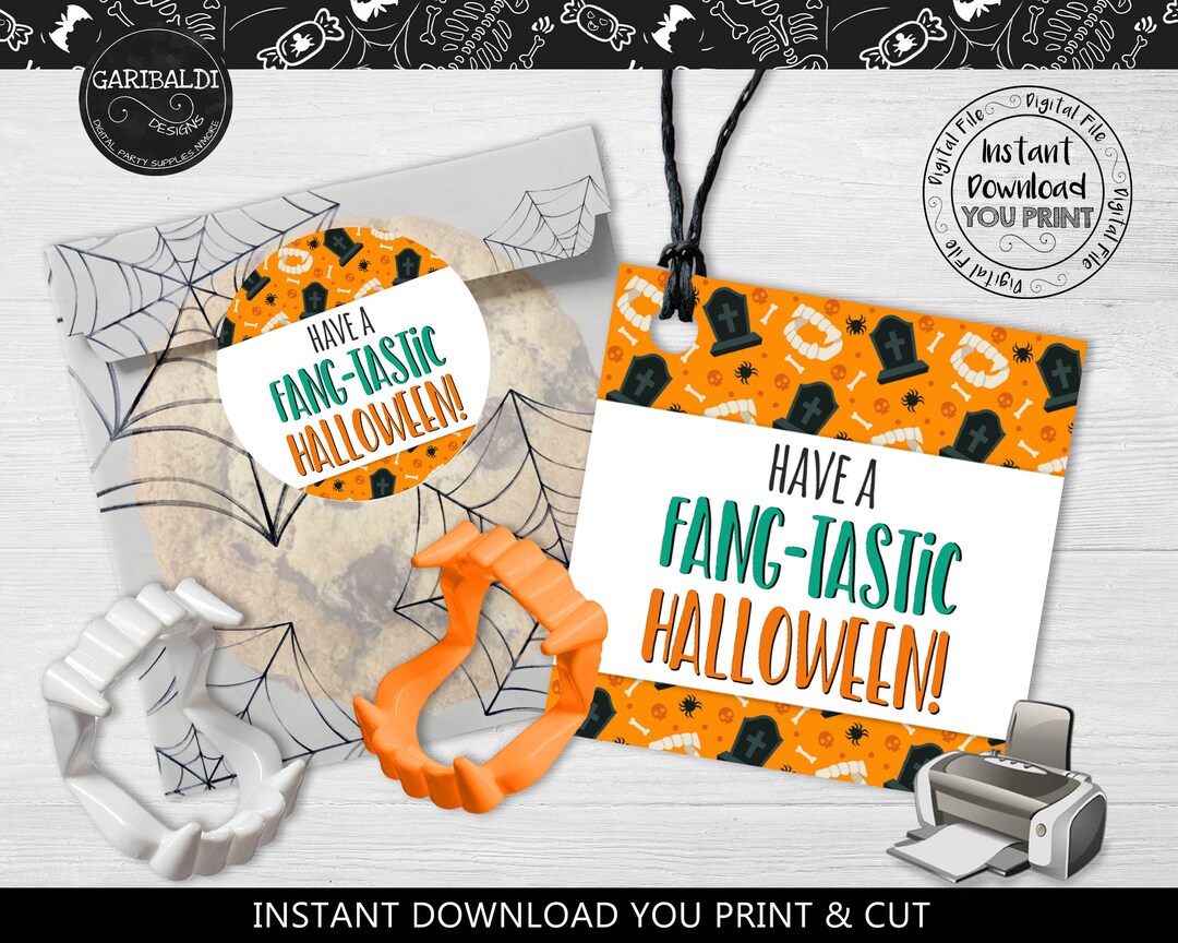 Halloween Favor Tag Printable Fang-tastic Gift Tag Halloween Sticker ...