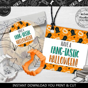 Halloween Favor Tag Printable Fang-tastic Gift Tag Halloween Sticker ...