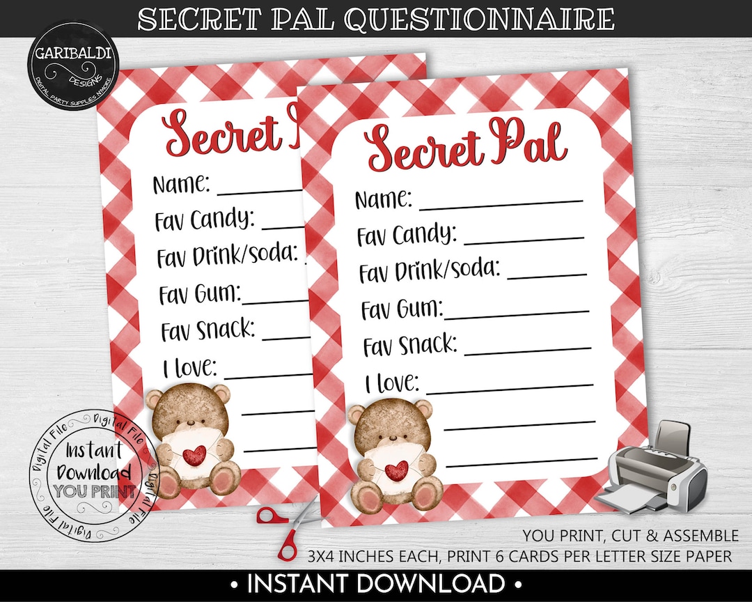 Valentine's Day Secret Pal Questionnaire, Printable Gift Exchange Wish ...