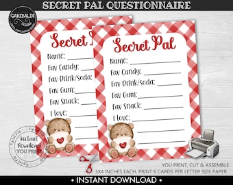 Valentine's Day Secret Pal Questionnaire, Printable Gift Exchange Wish ...