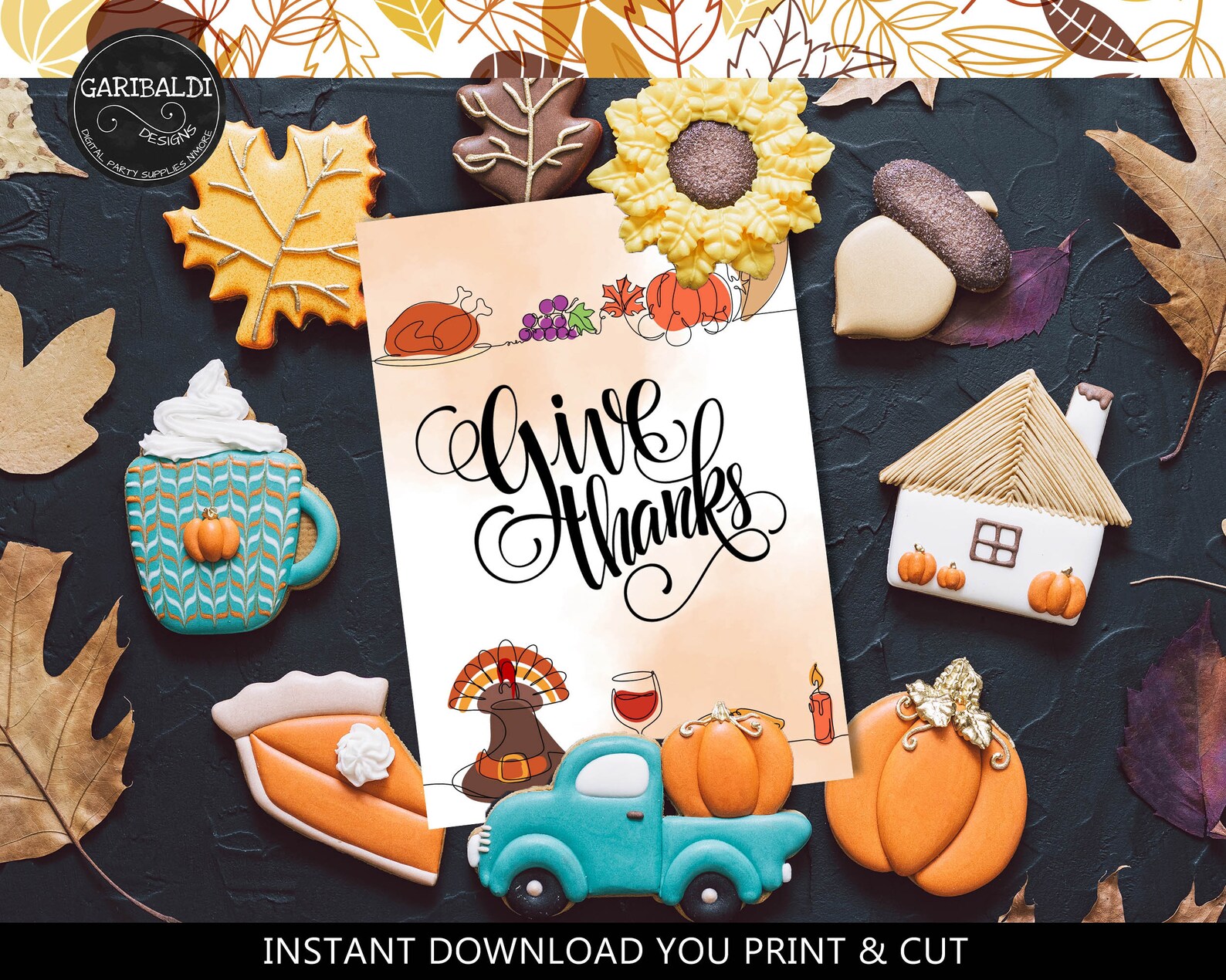 Printable Thanksgiving Cookie Card Printable Cookie Card Holder Instant ...