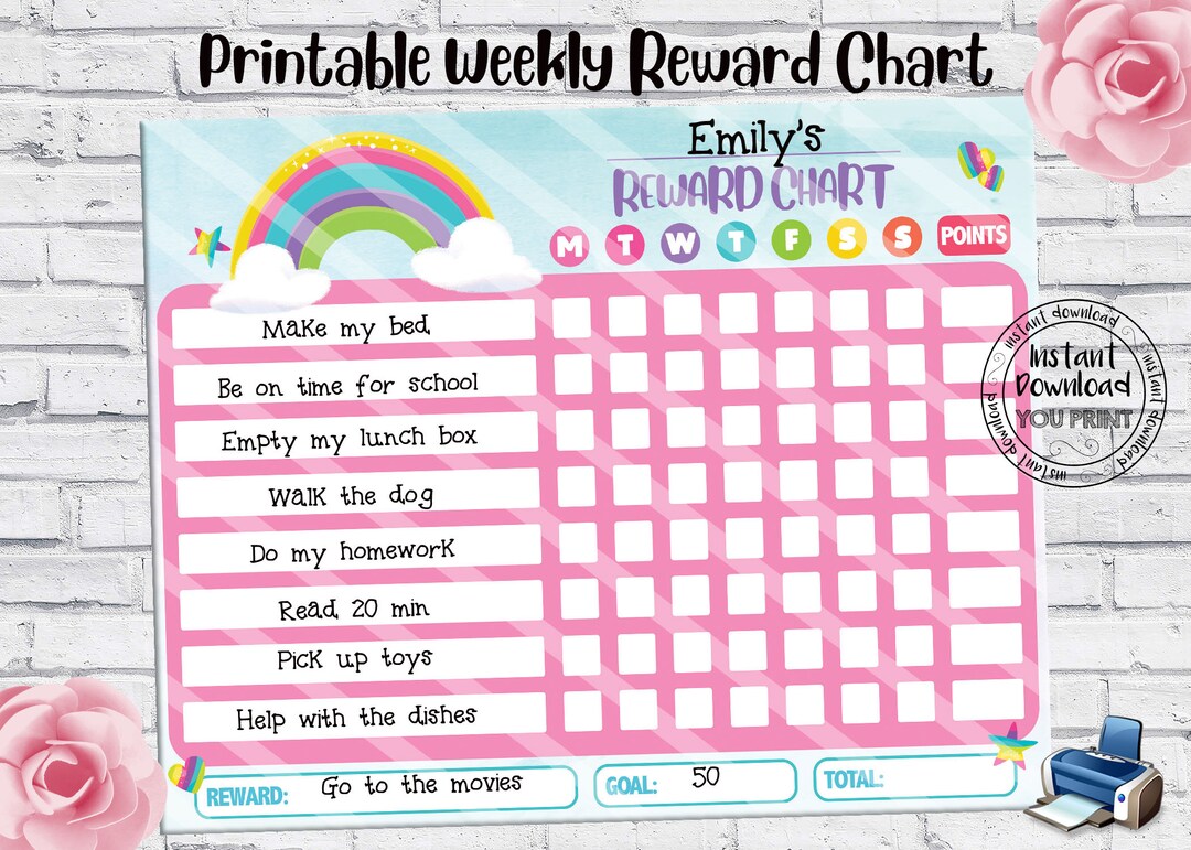 Instant Download Rainbow Reward Chart, Printable Rainbow Chart, Daily ...