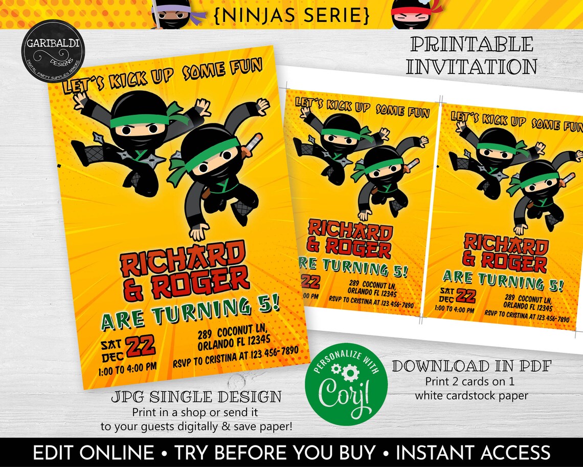 Editable Ninja Birthday Party Invitation Instant Download - Etsy