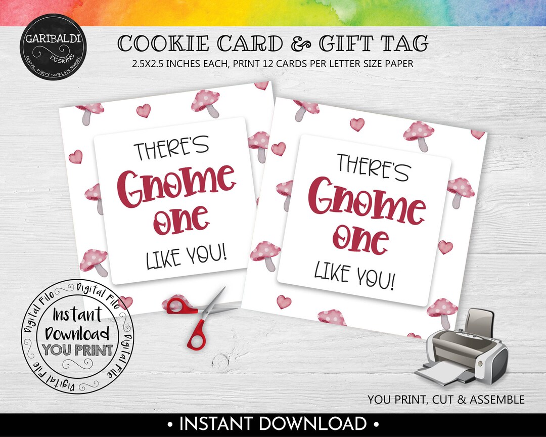There's Gnome One Like You Gift Tag, Printable Valentine's Day Gnome ...
