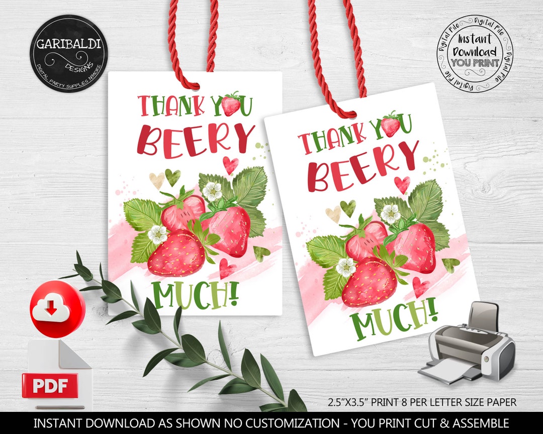 Strawberry Tag Thank You Beery Much Tags Teacher Appreciation School ...