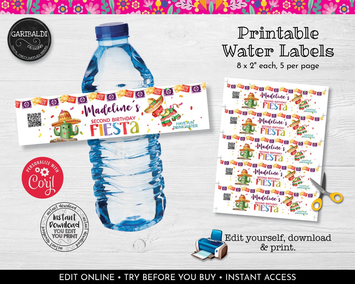 Editable Water Bottle Labels Mexican Fiesta Water Labels - Etsy