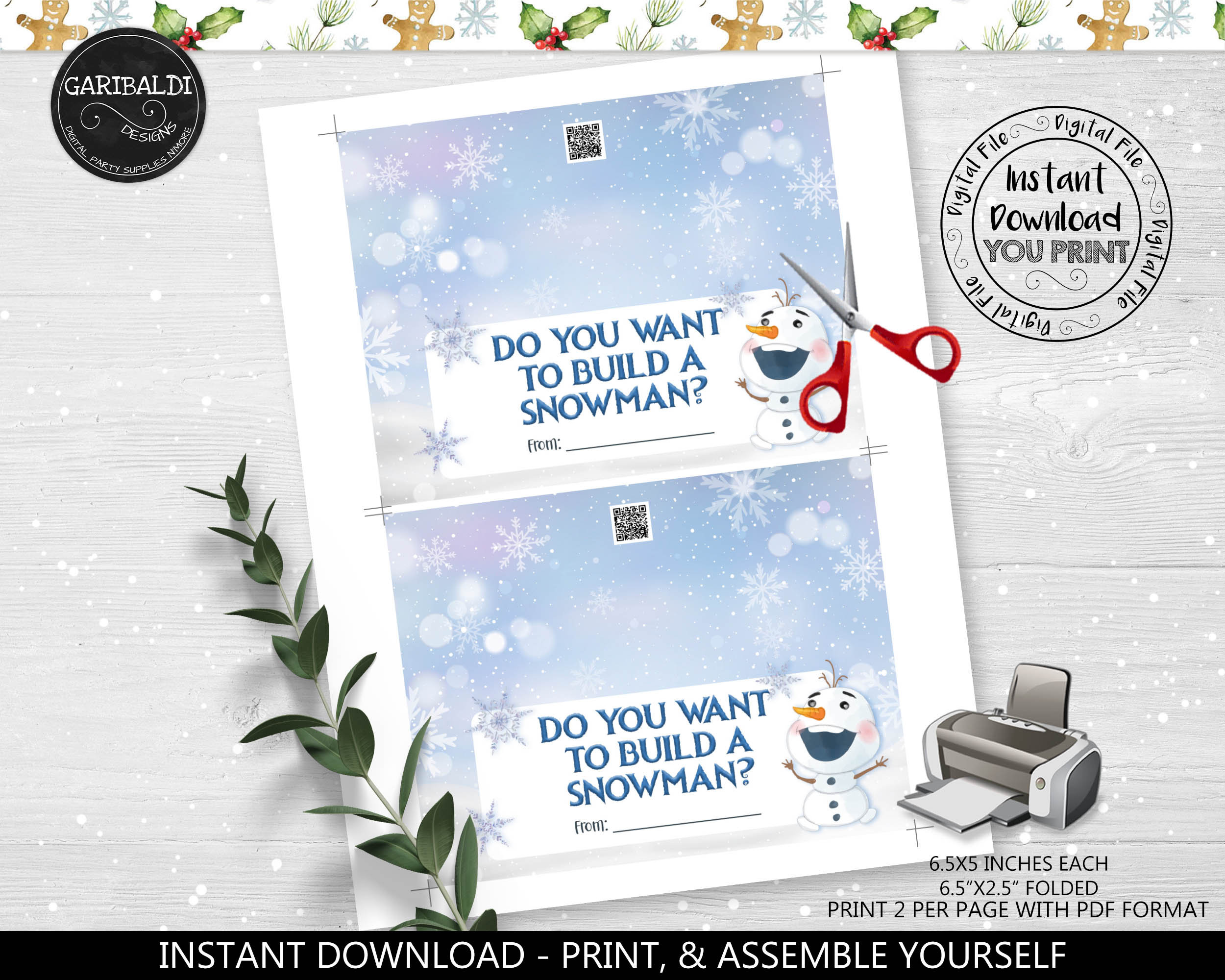 Instant Download Build a Snowman Bag Topper Winter Snowman Cookie Candy ...