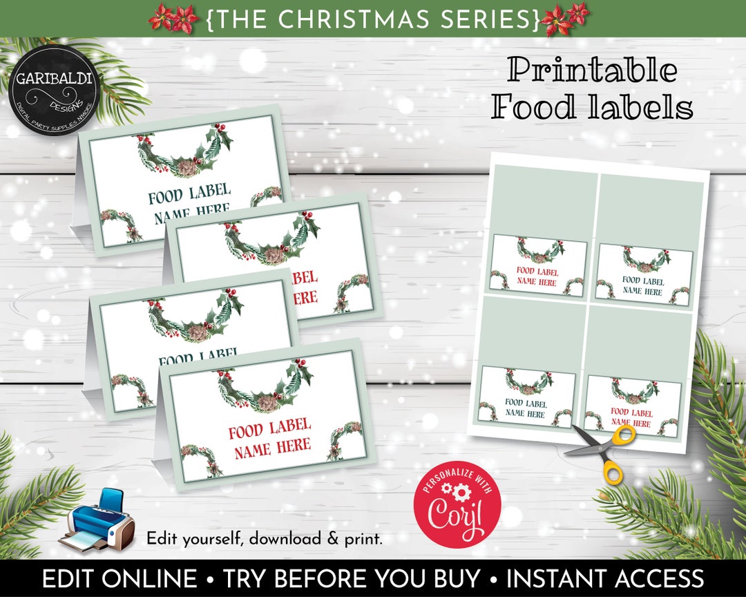 Editable Christmas Food Labels, Instant Download Christmas Place Cards ...