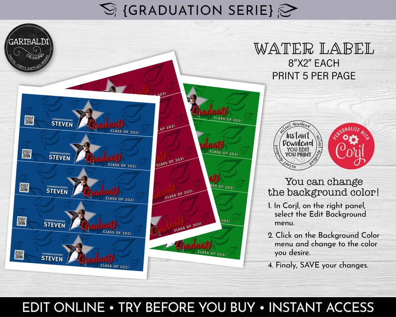 Editable Graduation Bottle Labels Printable Graduation Water - Etsy