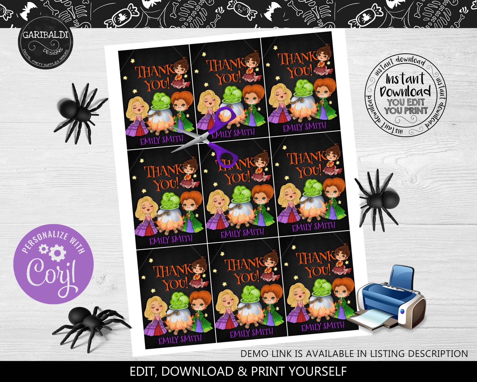Editable Halloween Favor Tags Spooky Witch Gift Tags Printable ...