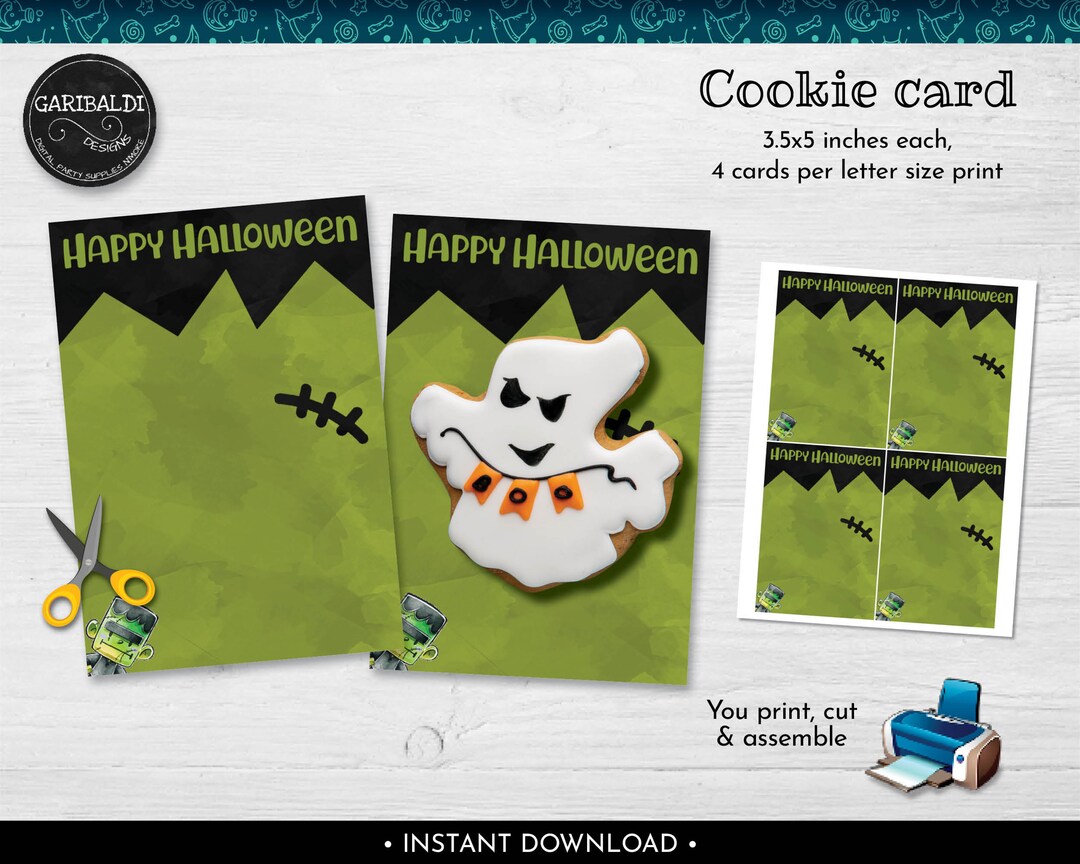 Printable Halloween Cookie Card, Printable Monster Cookie Holder ...