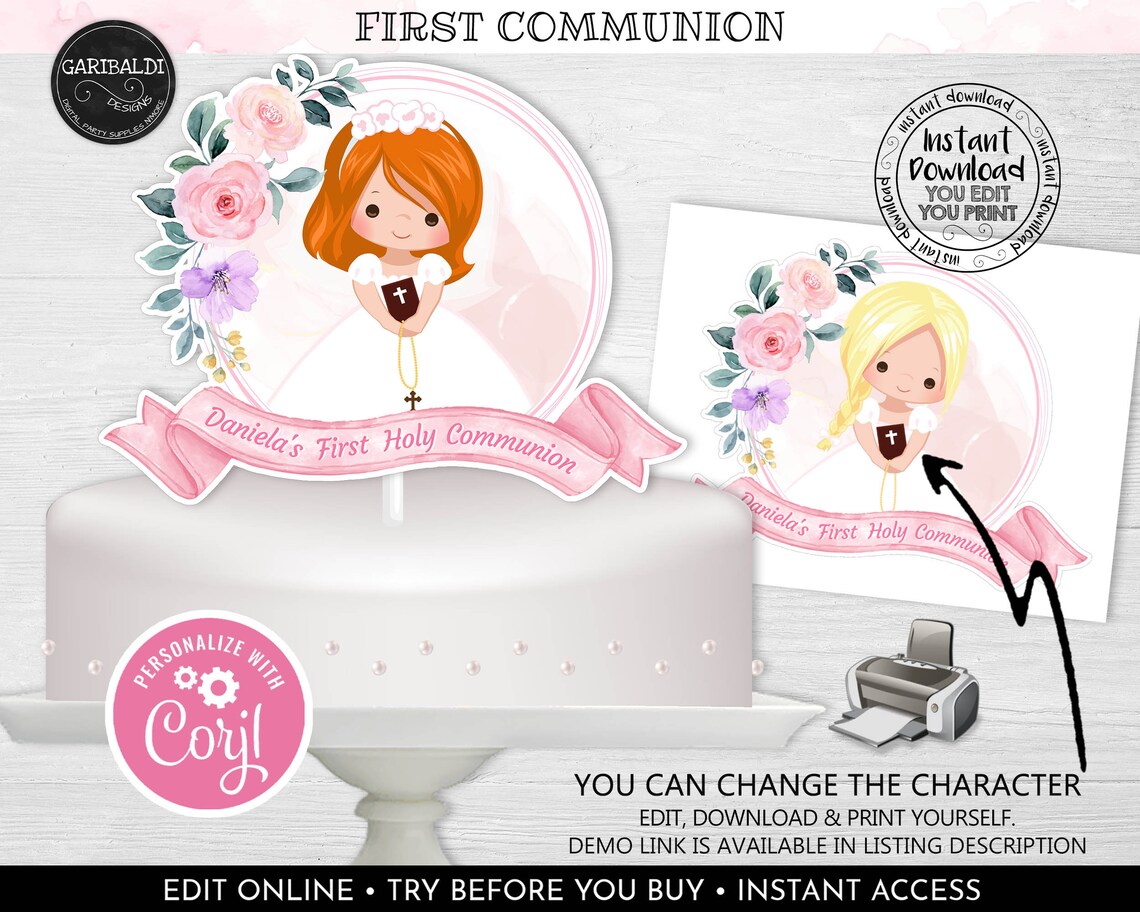 Editable First Communion Cake Topper, Printable First Communion Cake ...