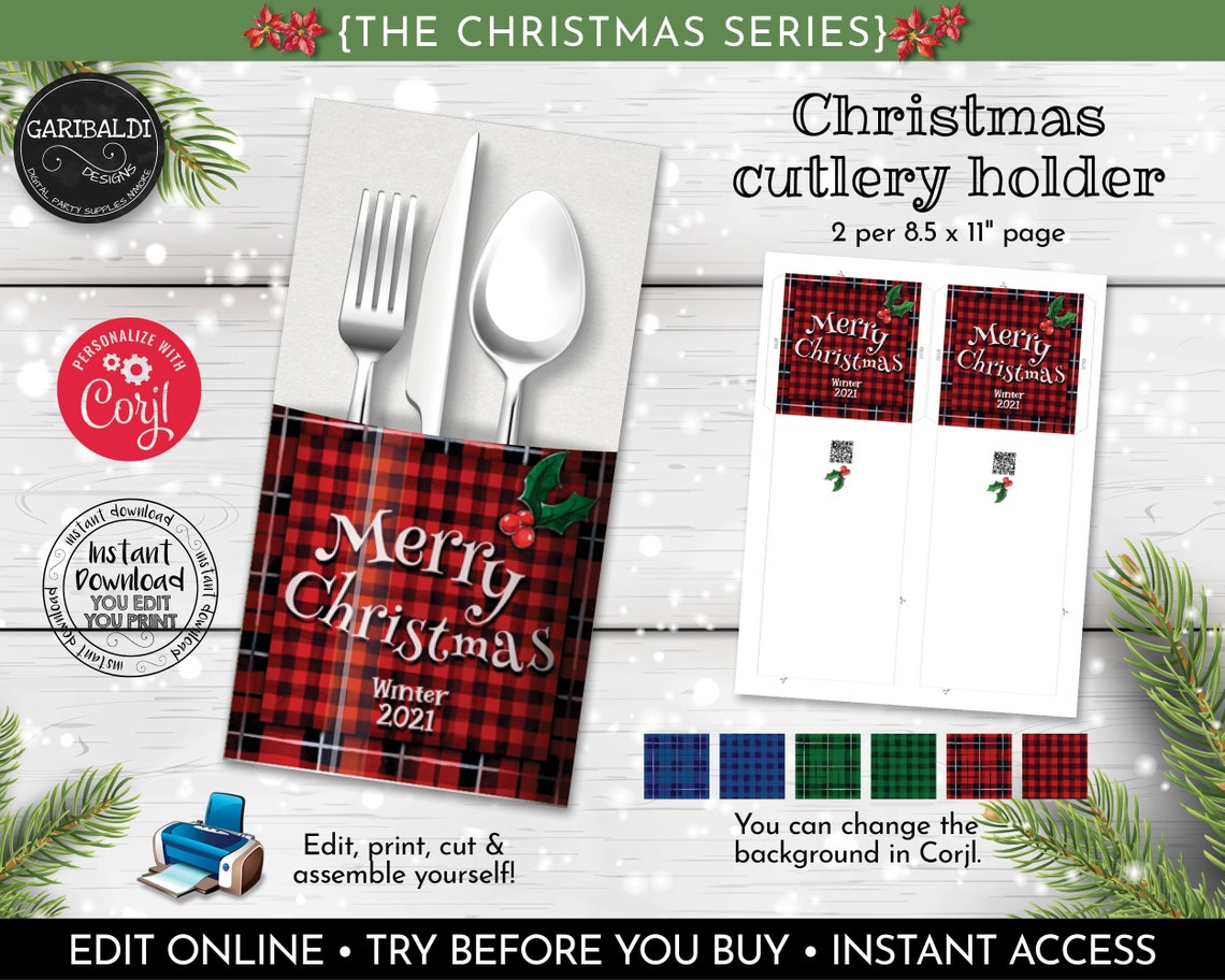 Printable Christmas Silverware Cutlery Holders Editable - Etsy