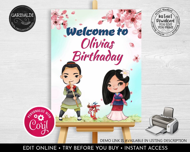 Editable Mulan Welcome Sign Mulan Birthday Party Sign Mulan Party ...