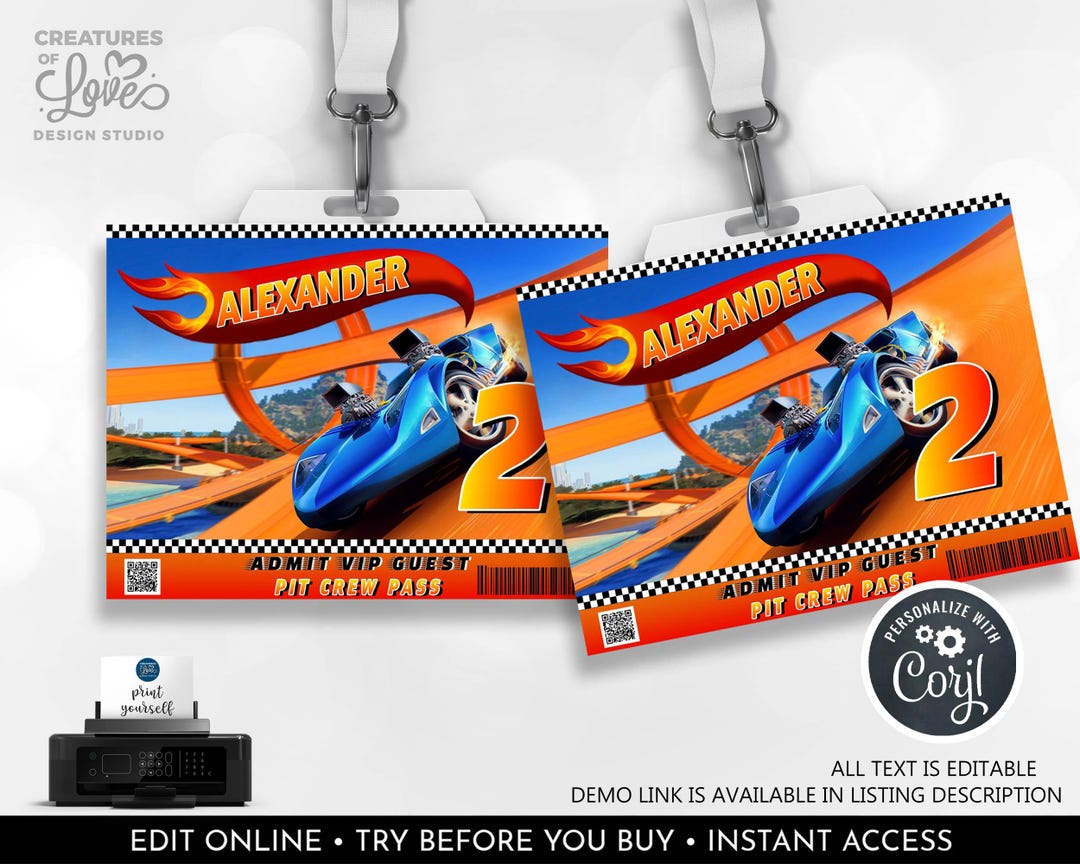 Editable Race Cars Pit Crew Pass Holder Template Racing VIP Guest Pass ...