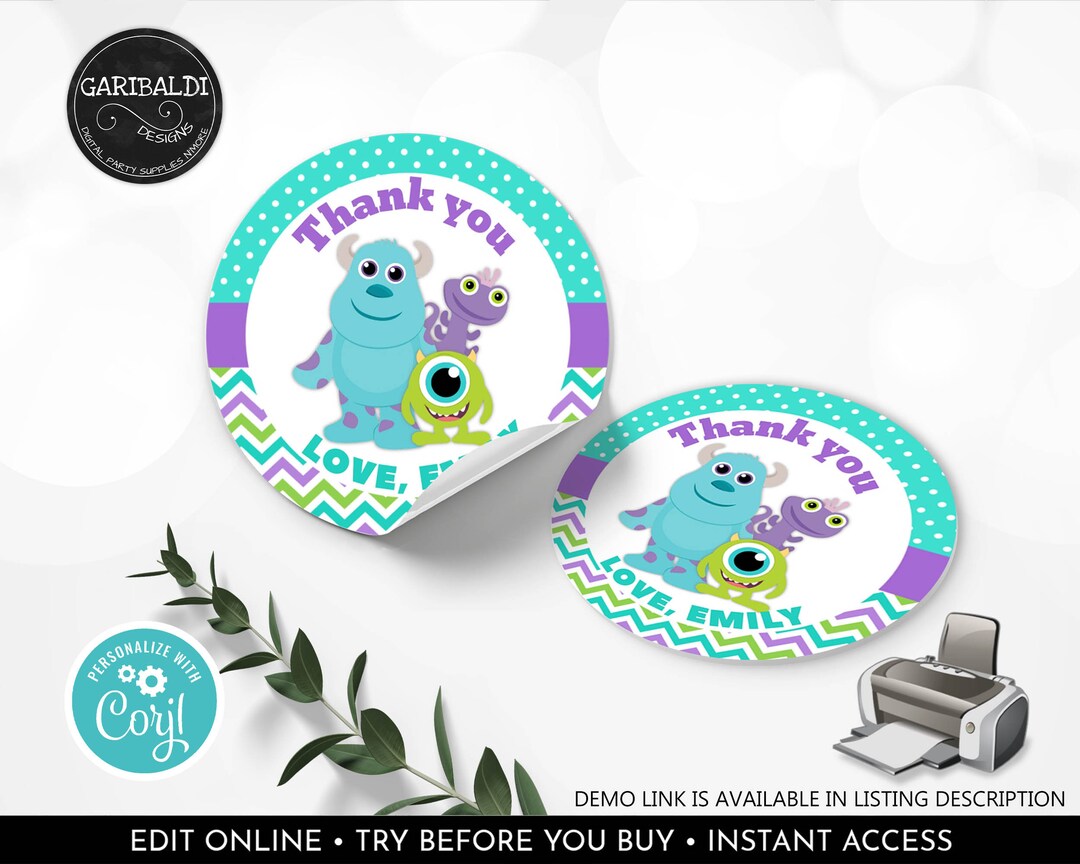 Editable Monsters Favor Tag Little Monster Gift Tag Cute Monster Baby ...