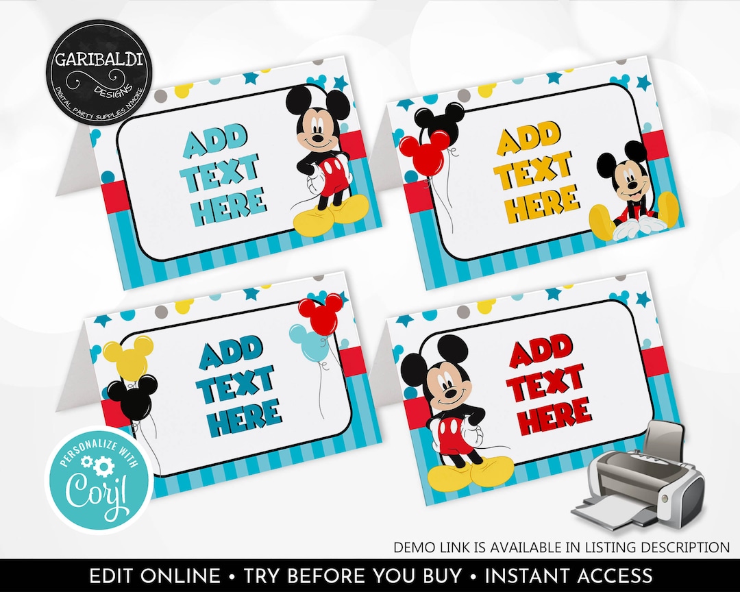 Editable Mickey Food Labels Mickey First Birthday Food Tent Labels ...