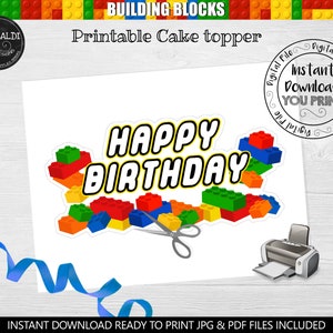 Printable Building Blocks Cake Topper Building Blocks Centerpieces ...