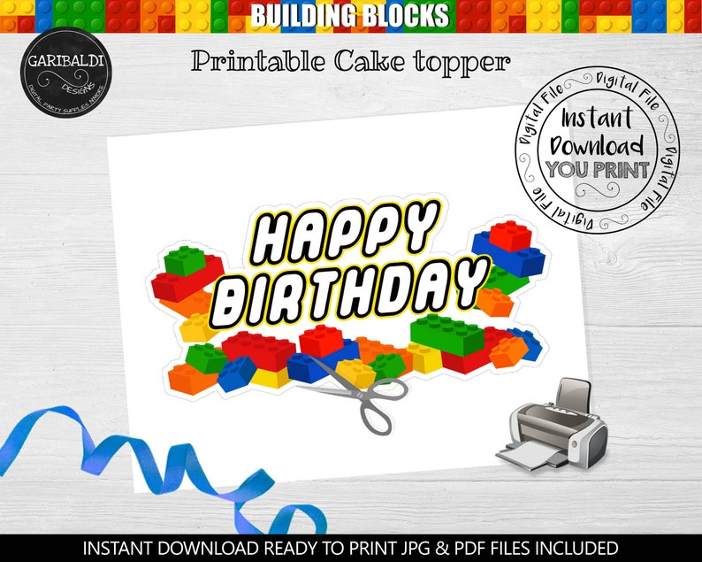 Printable Building Blocks Cake Topper Building Blocks - Etsy