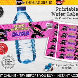 Editable Ninja Water Bottle Labels Instant Download Ninja Labels ...