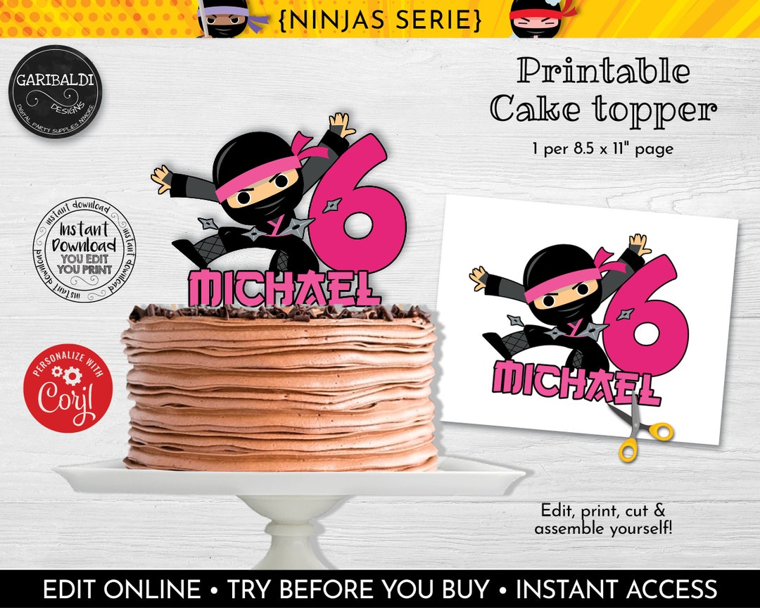 Editable Ninja Cake Topper Instant Download Ninja Girl T-shirt Transfer ...