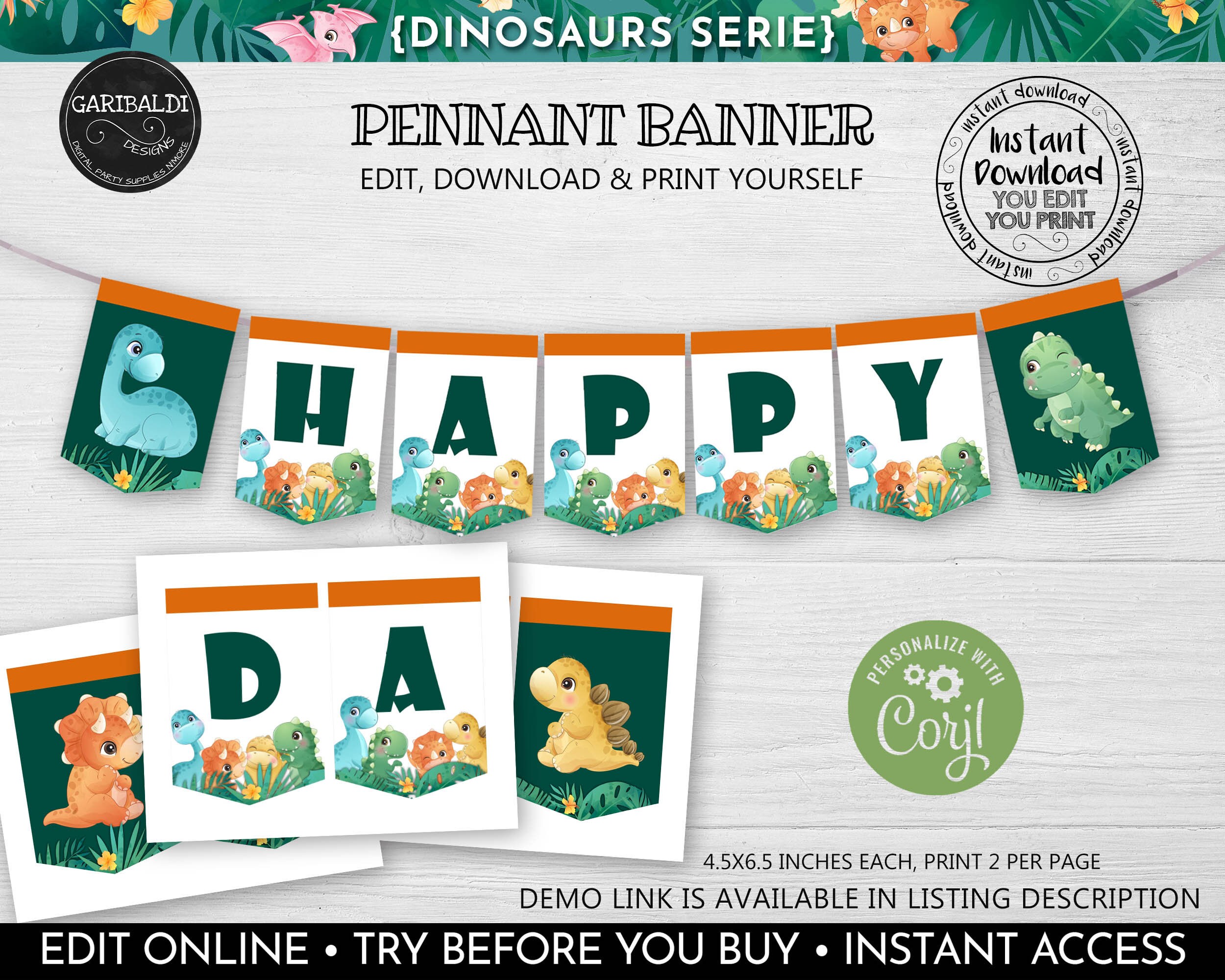 Editable Dinosaur Banner Printable T-rex Dinosaurs Banner Dinosaur ...