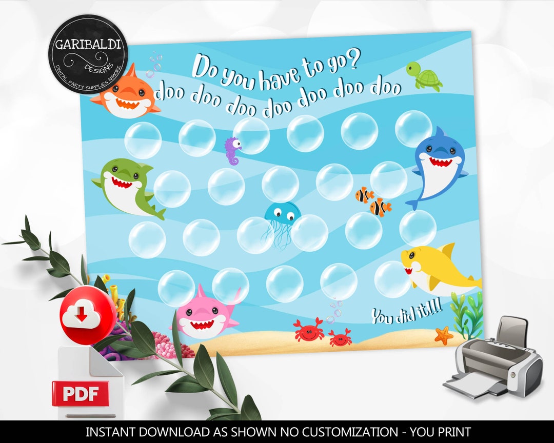 Instant Download Cute Shark Reward Chart Printable Chart Potty Training ...