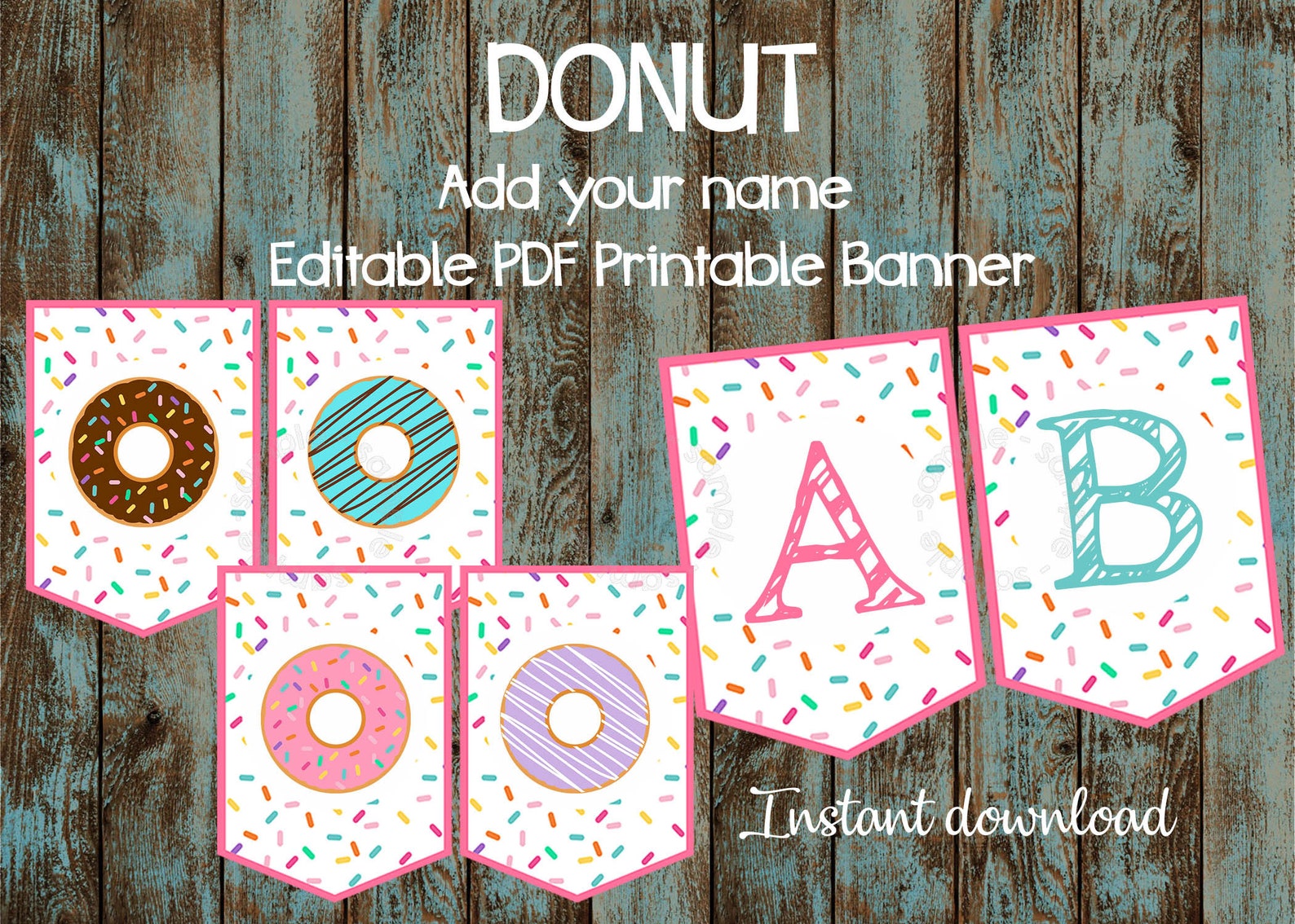 Printable Donut "happy Birthday" Banner, Editable Donut PDF INSTANT ...