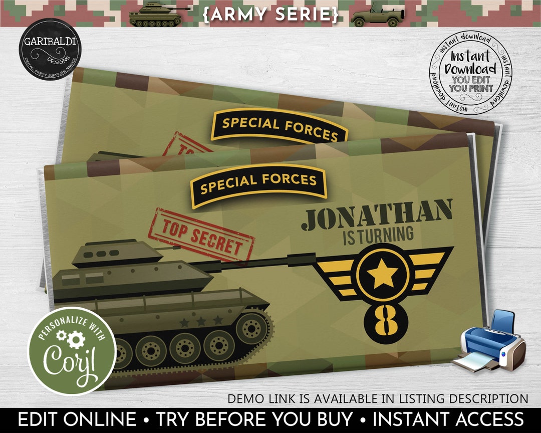 Editable Army Candy Wrapper Solider Chocolate Bar Wrapper Instant ...