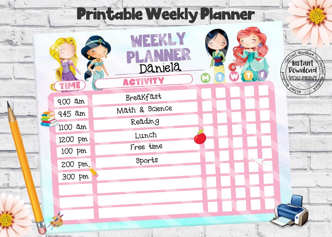 Printable Princess Homeschool Planner, Princess Schedule Chart, Daily ...
