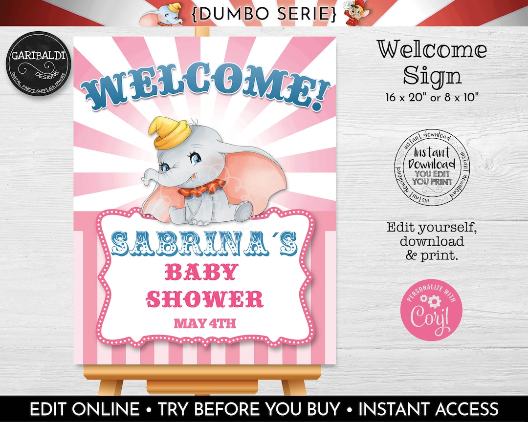 Editable Dumbo Welcome Board, Dumbo Welcome Poster, Instant Download ...