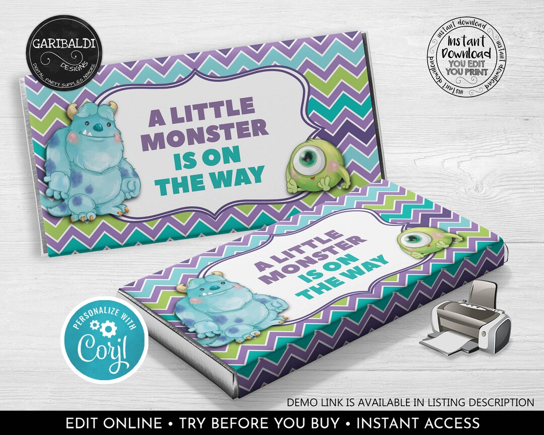 Editable Candy Bar Wrapper Monsters Chocolate Bar Wrapper Monster Baby ...