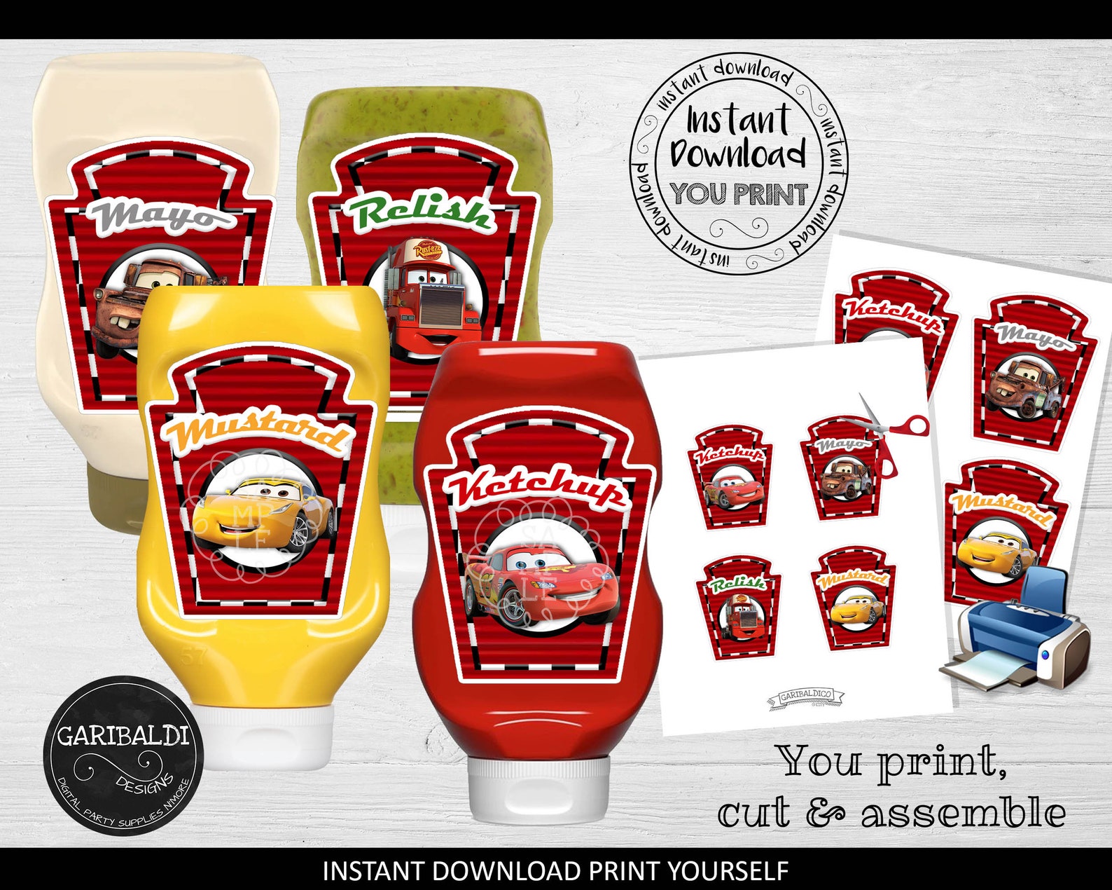 Instant Download Condiment Labels Printable Mayo Ketchup | Etsy