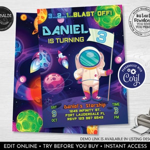Editable Space Birthday Party Invitation Outer Space Galaxy Planets ...