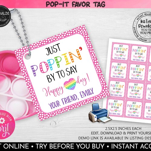 Valentine's Day Pop It Gift Tag Template Printable You | Etsy