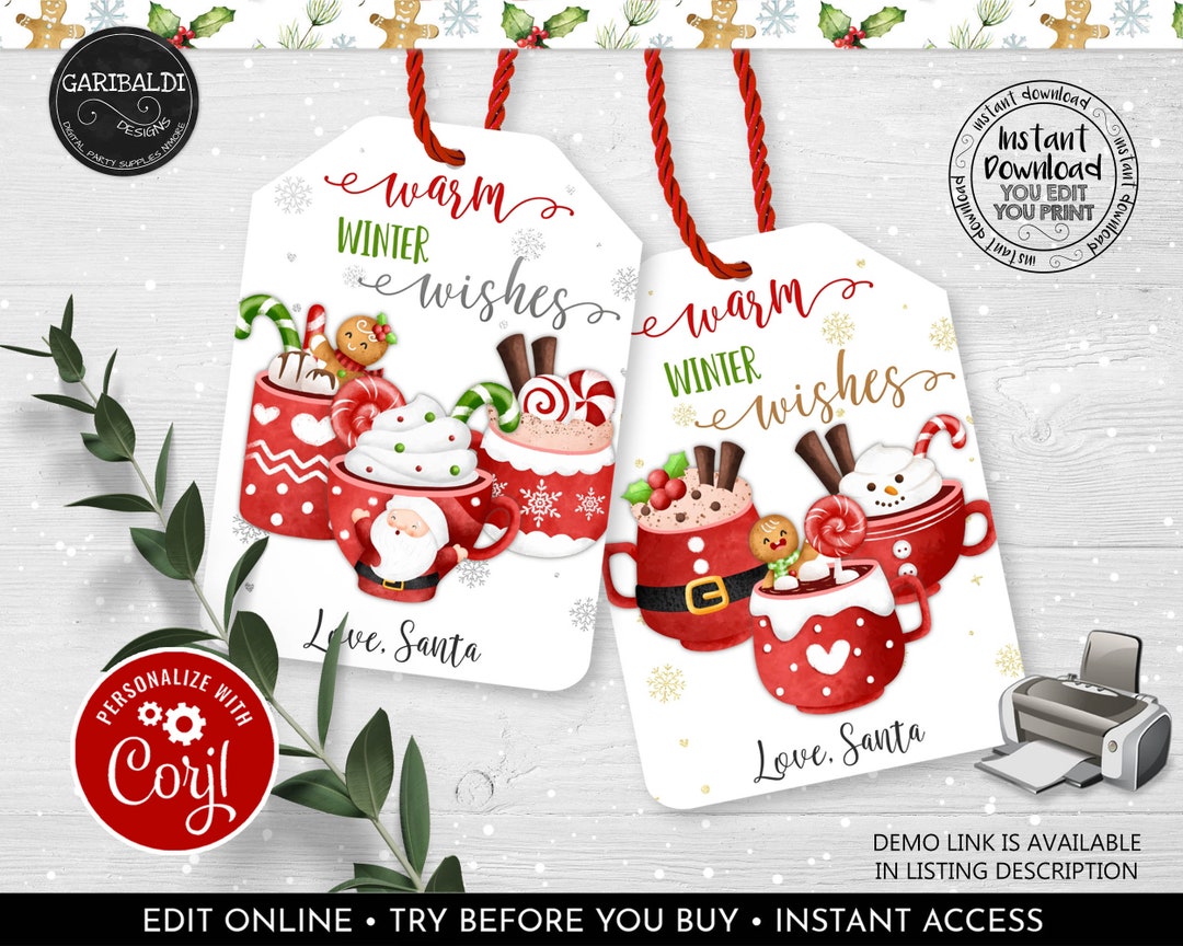 Editable Warm Wishes Tag Personalized Christmas Gift Tag Hot Cocoa Tag ...