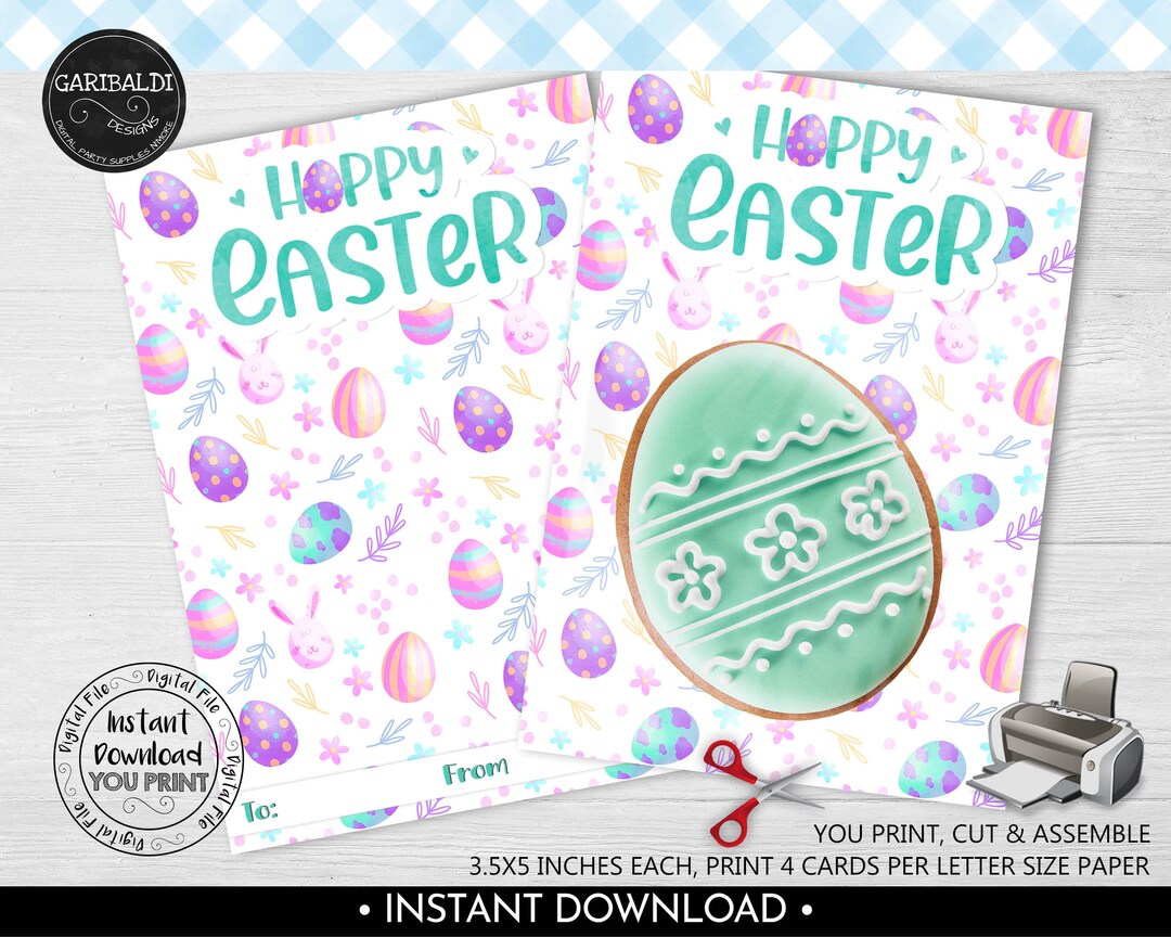 Hoppy Easter Cookie Card, Instant Download 3.5"x5" Happy Easter Cookie ...