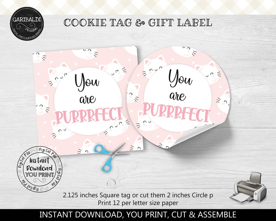 You Are Purrrfect Favor Tag, Instant Download Valentine's Day Label ...