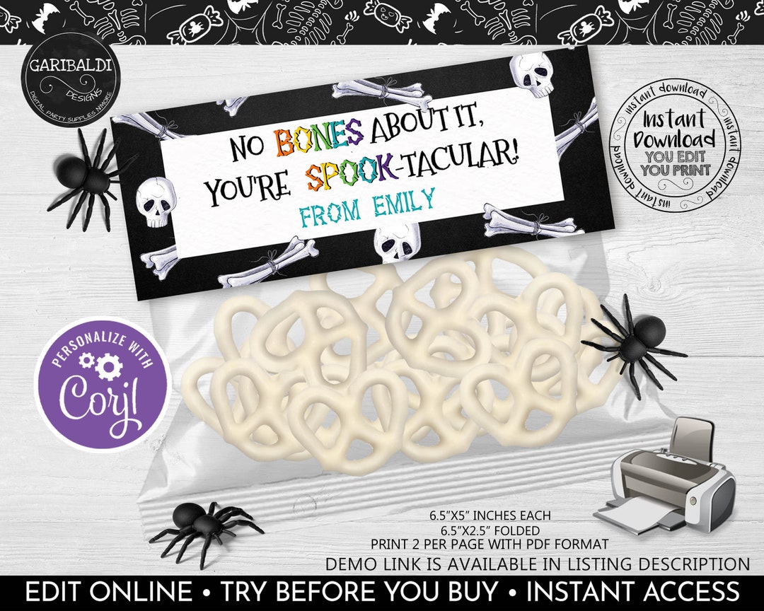 No Bones About It Bag Topper Editable Halloween Treat Bag Topper ...