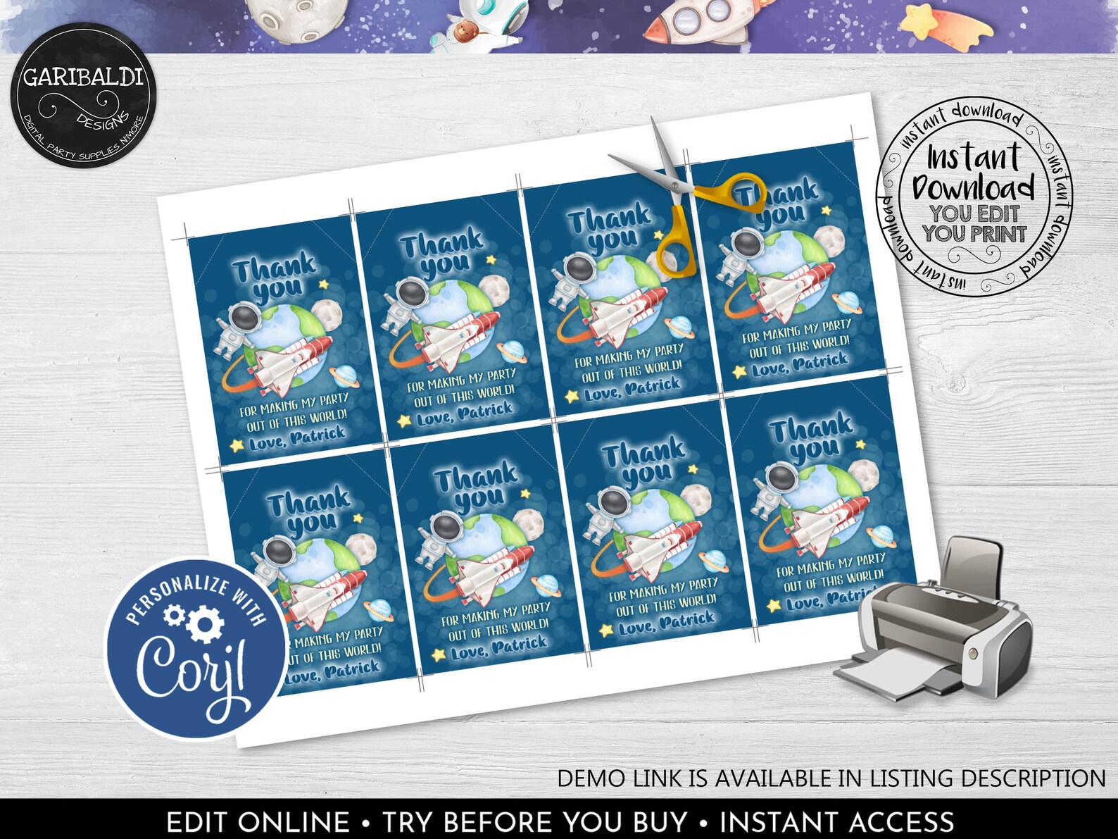 Editable Outer Space Favor Tags Astronaut Thank You Tags Printable ...