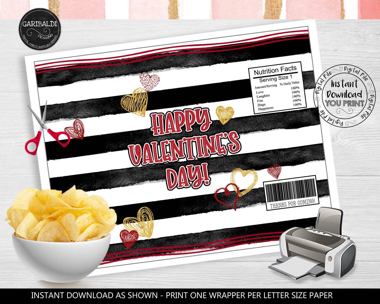 Instant Download Valentine's Day Chip Bags Valentine's Day Favors ...