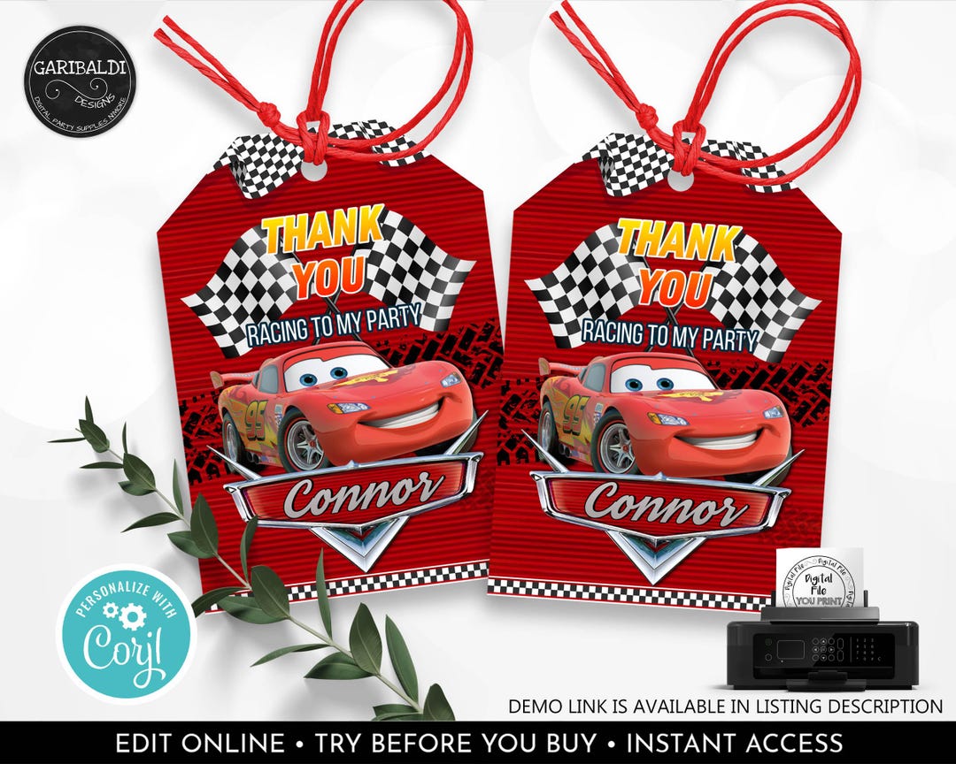 Editable Race Cars Favor Tags Printable Racing Car Party Gift Tags Cars ...